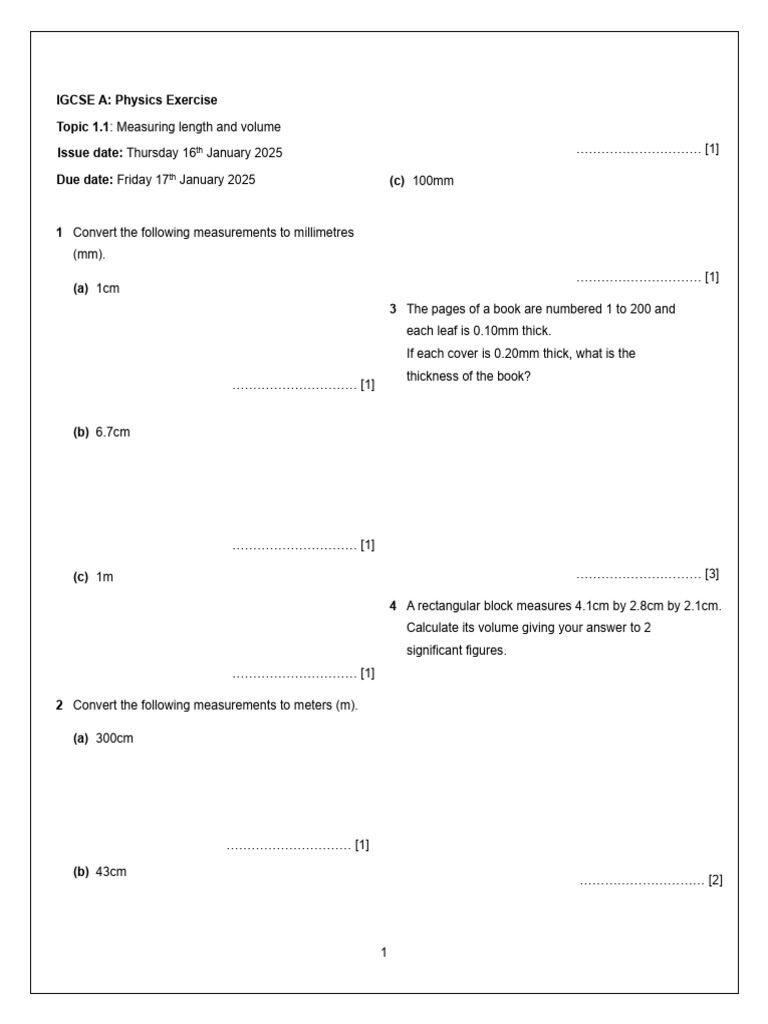 Exercise 1.1 - Measuring Length and Volume | PDF | Volume | Geometric ...