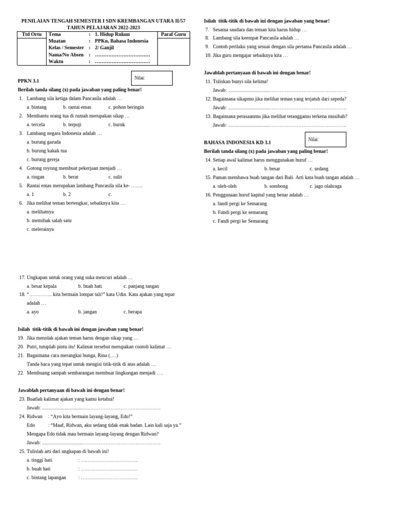 1. TEMA 1 PKN BINDO | PDF