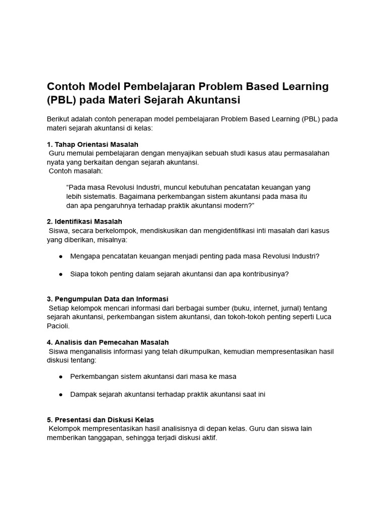 Contoh Model Pembelajaran Problem Based Learning (PBL) Pada Materi Sejarah Akuntansi | PDF