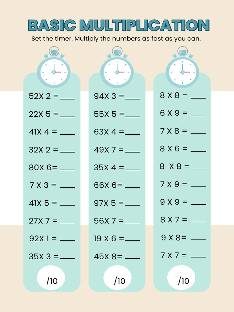 Fun Basic Multiplication Elementary Math Worksheet | PDF | Subtraction ...