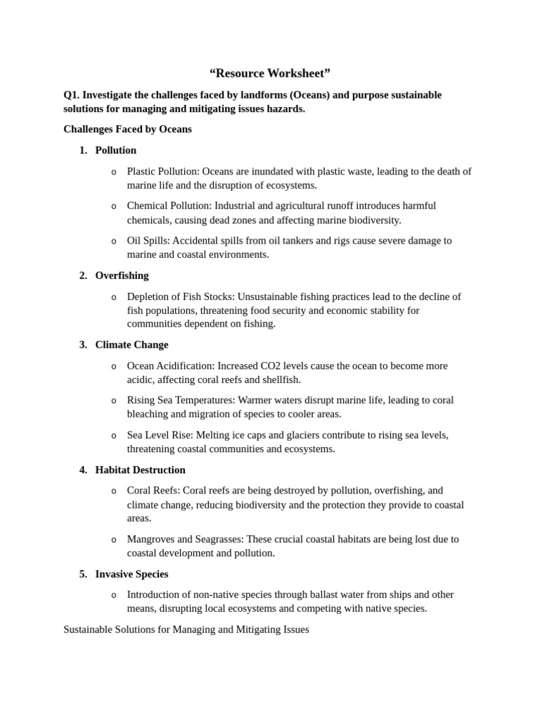 Resource Worksheet For Grade 8 | PDF | Climate Change | Pollution