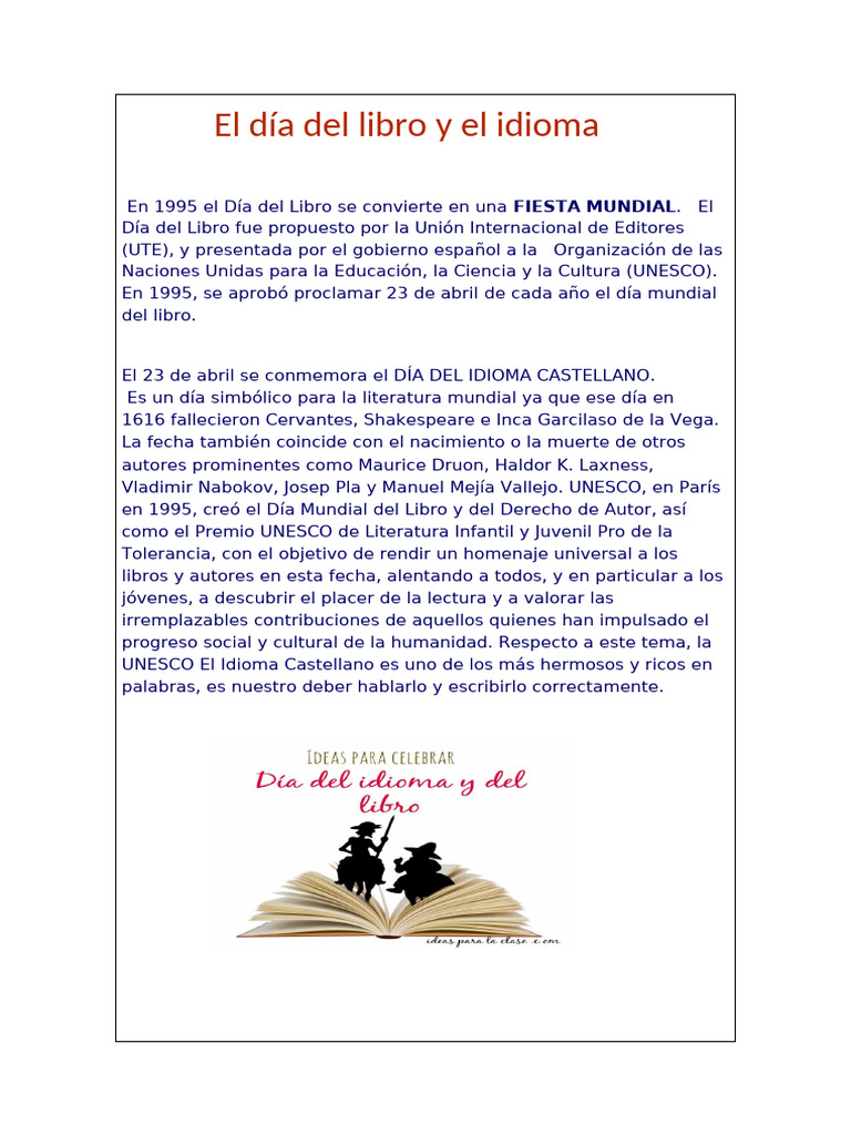 El Día Del Libro y El Idioma | PDF