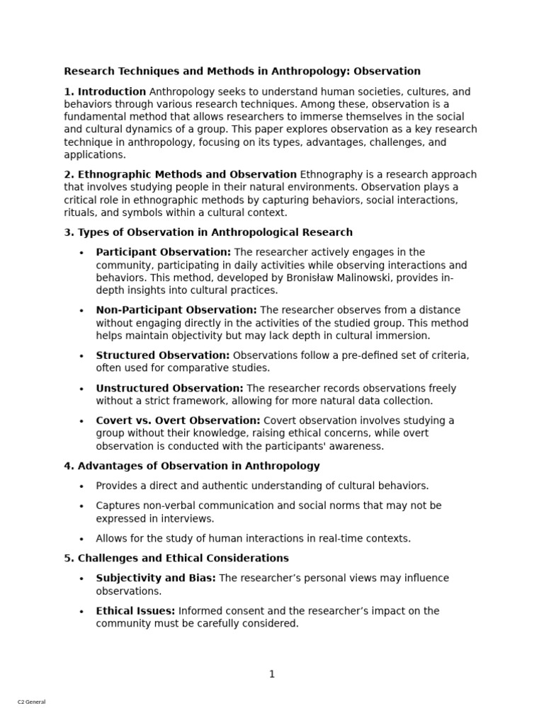 Observation Techniques in Anthropology | PDF | Anthropology | Ethnography