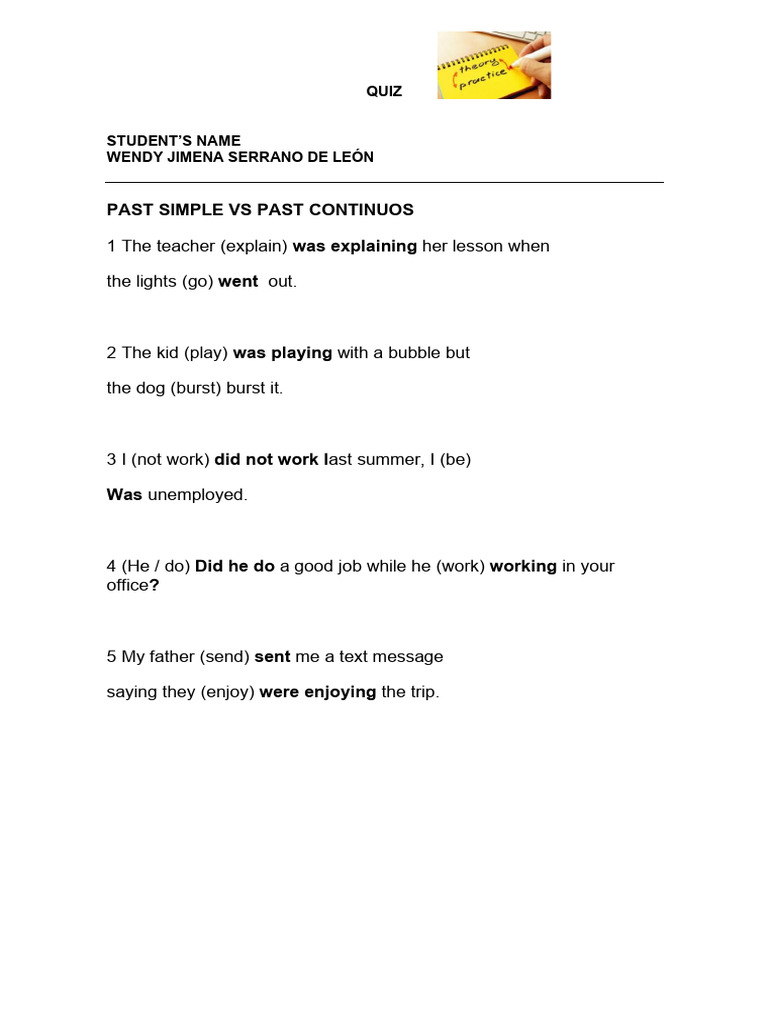 Past Simple vs. Past Continuous Quiz | PDF