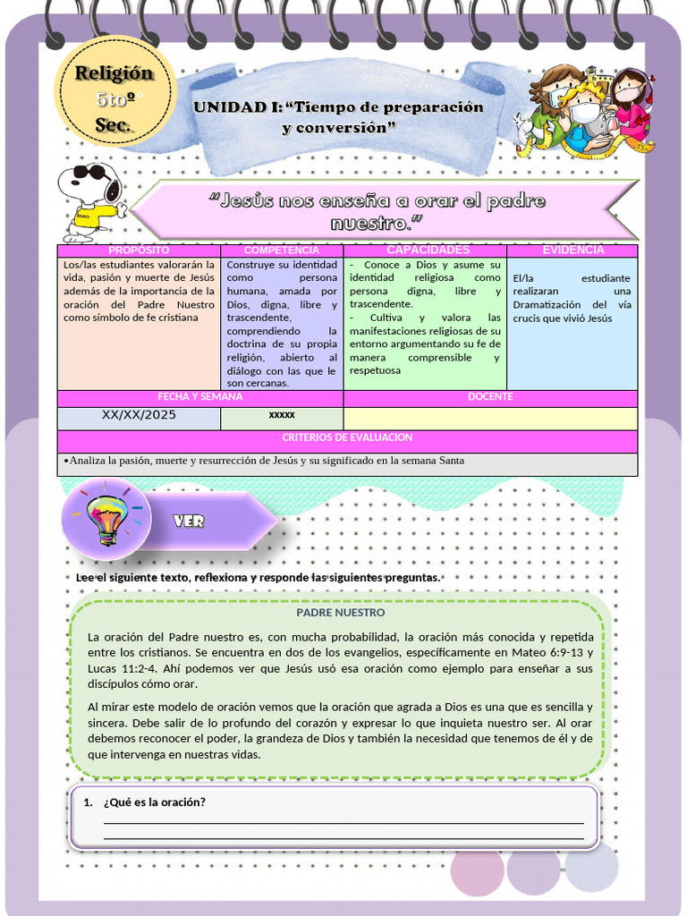 02. Ficha de actividad S4 (U1) Ciclo VII (5°) - RELIGIÓN. | PDF | Oración | orador del Señor