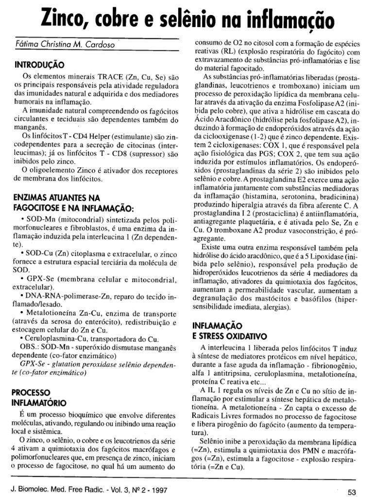 Zinco Cobre Selenio Na Inflamacao | PDF