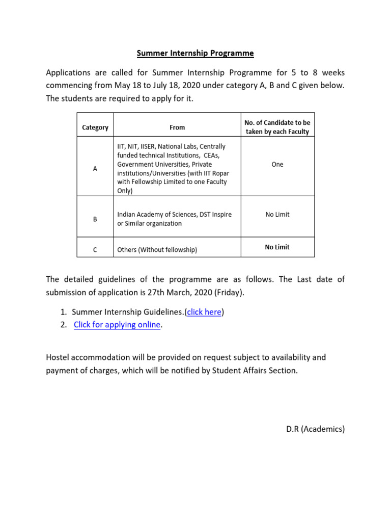 Summerinternship Advertisement | PDF