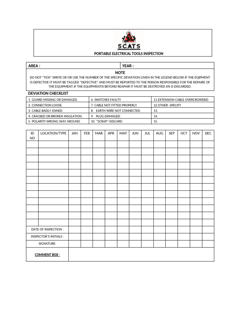 Inspection Register - Electrical Tools | PDF
