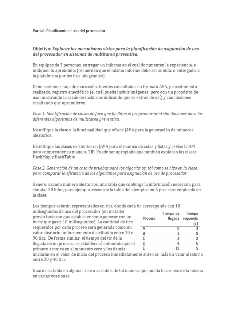 Parcial II Planific. Procesador | PDF | Java (lenguaje de programación) | Unidad Central de ...