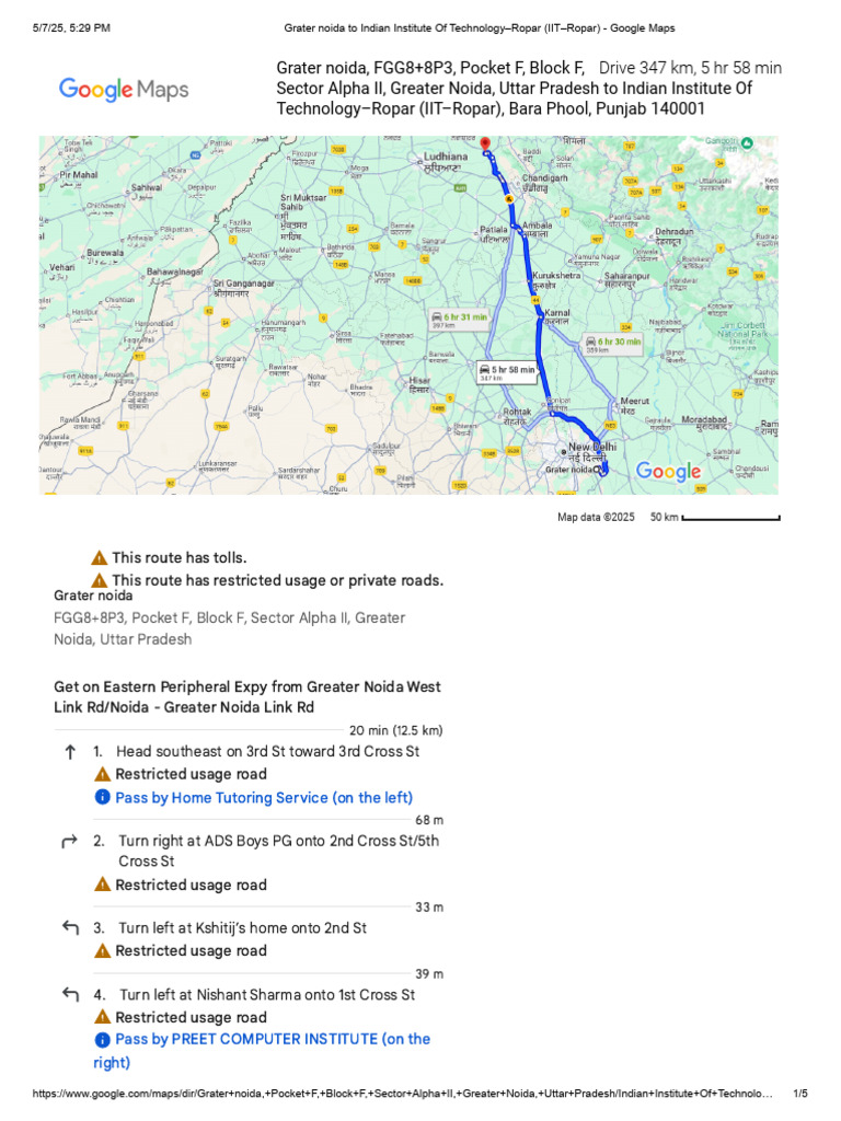 Grater Noida To Indian Institute of Technology-Ropar (IIT-Ropar ...