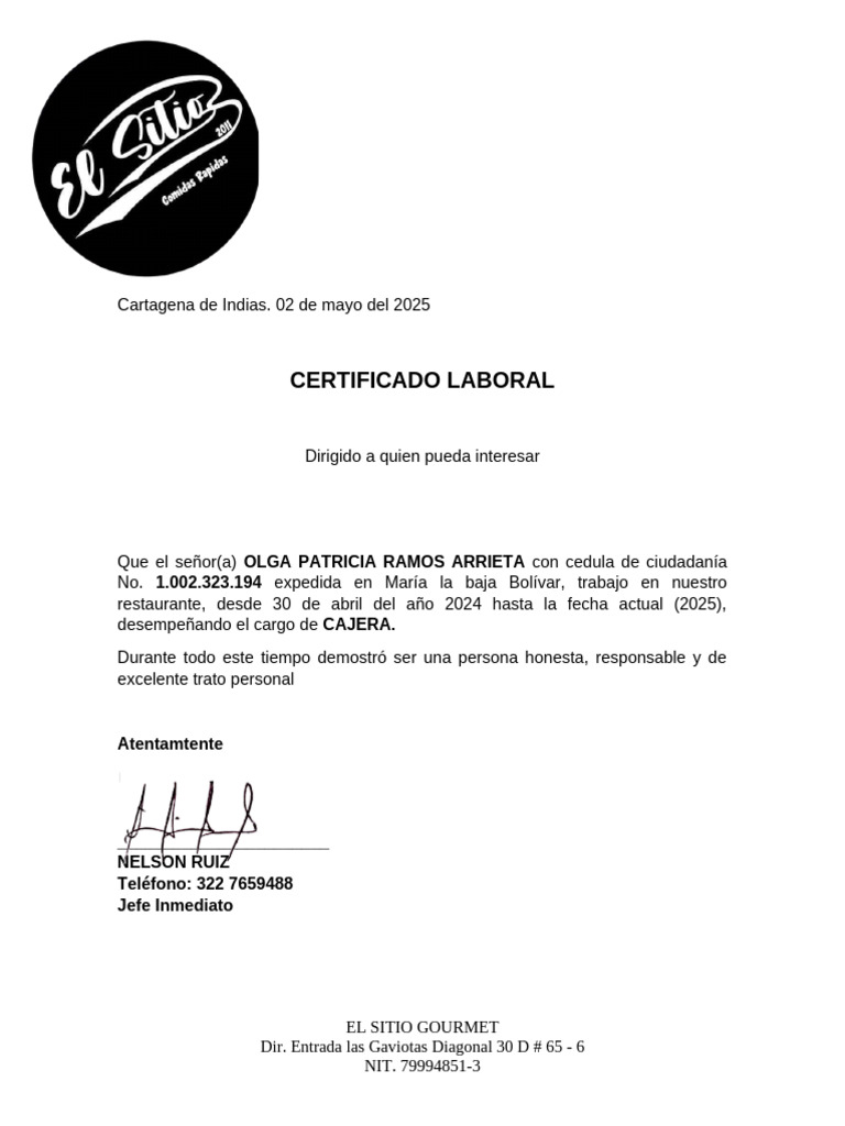 Certificado Laboral | PDF