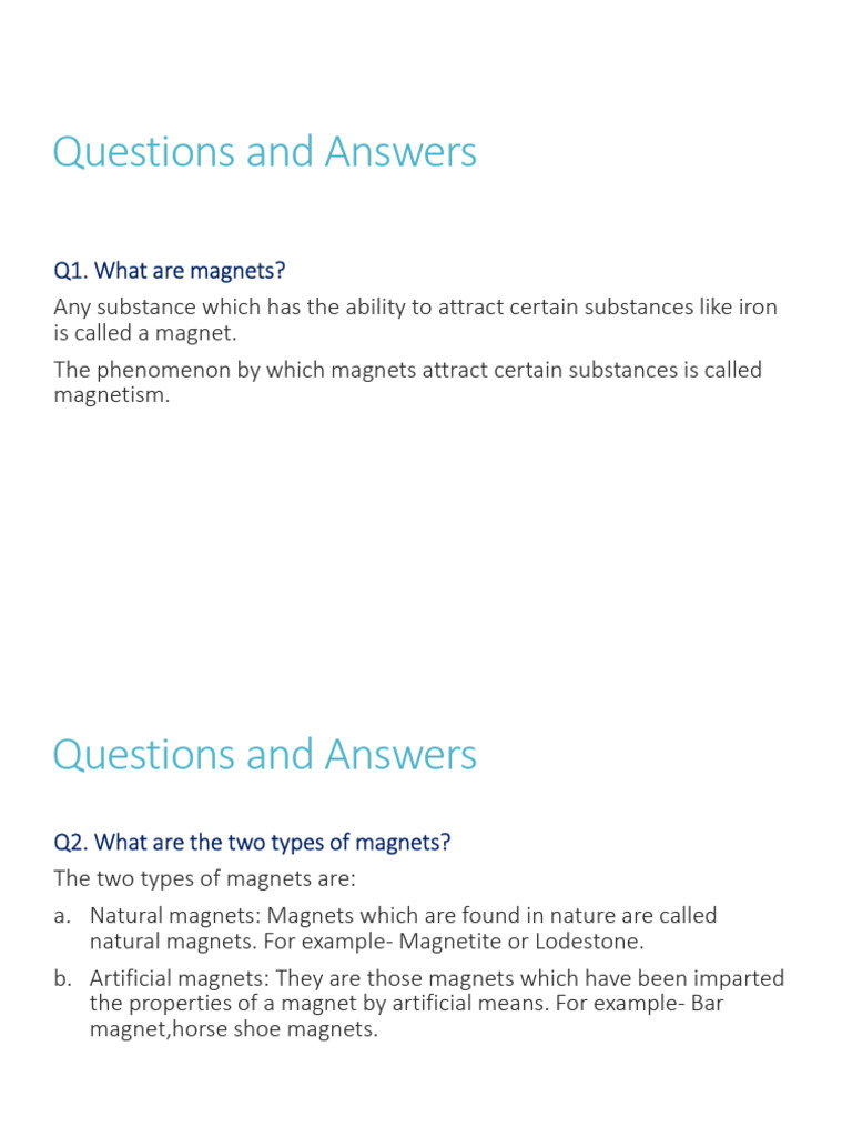 FUN WITH MAGNETS QAns 1-8 | PDF | Magnet | Magnetism