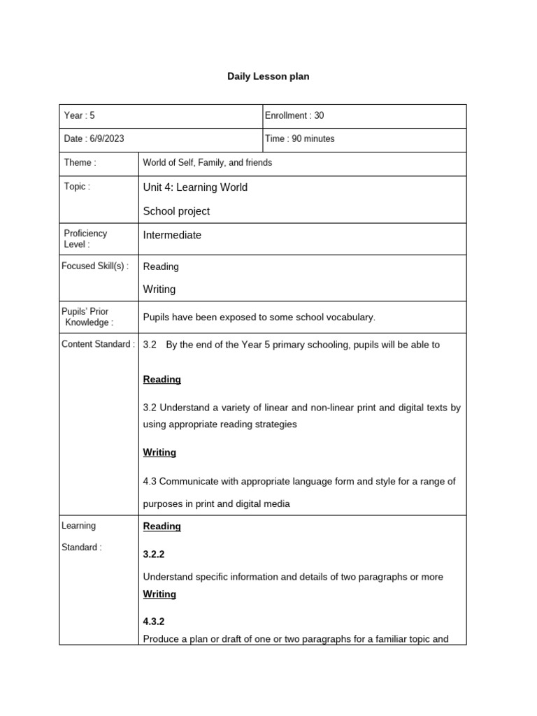 5D Lesson Plan Week 1 (Day 3) | PDF | Lesson Plan | Teachers