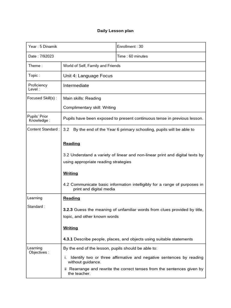 5D lesson plan week 1 (day 4) | PDF | Lesson Plan | Communication