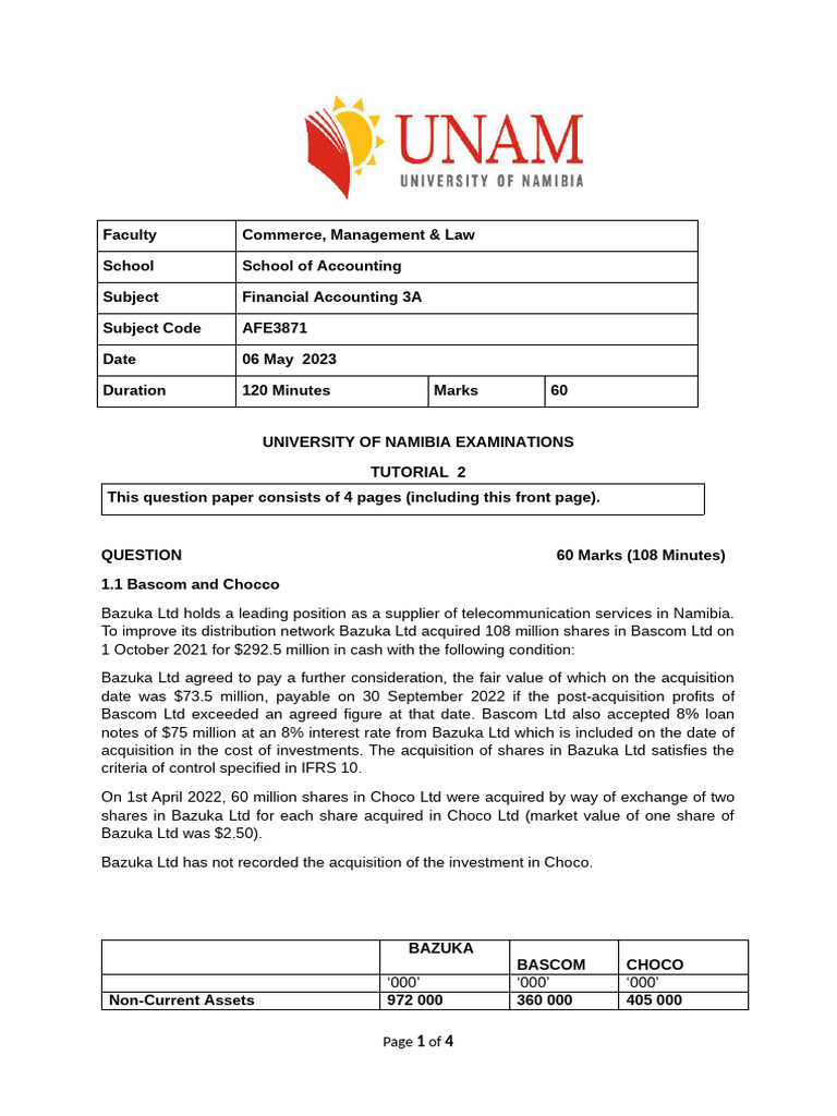 Afe 3871 Distance Tutorial 2 | PDF | Book Value | Financial Accounting