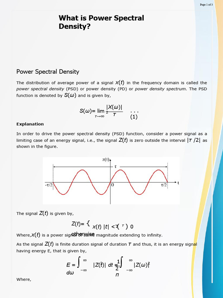 Power Spectral Density | PDF | Spectral Density | Electromagnetic Radiation