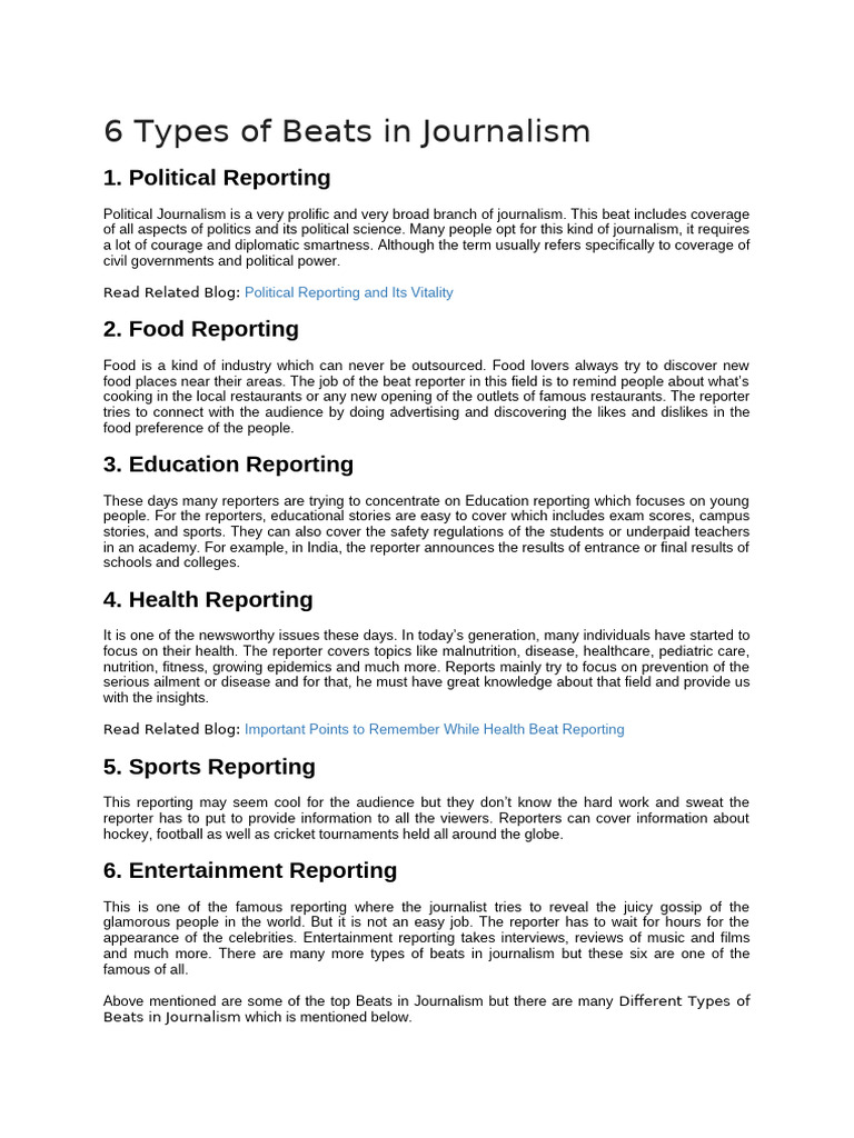 6 Types of Beats in Journalism | PDF | News | Journalism