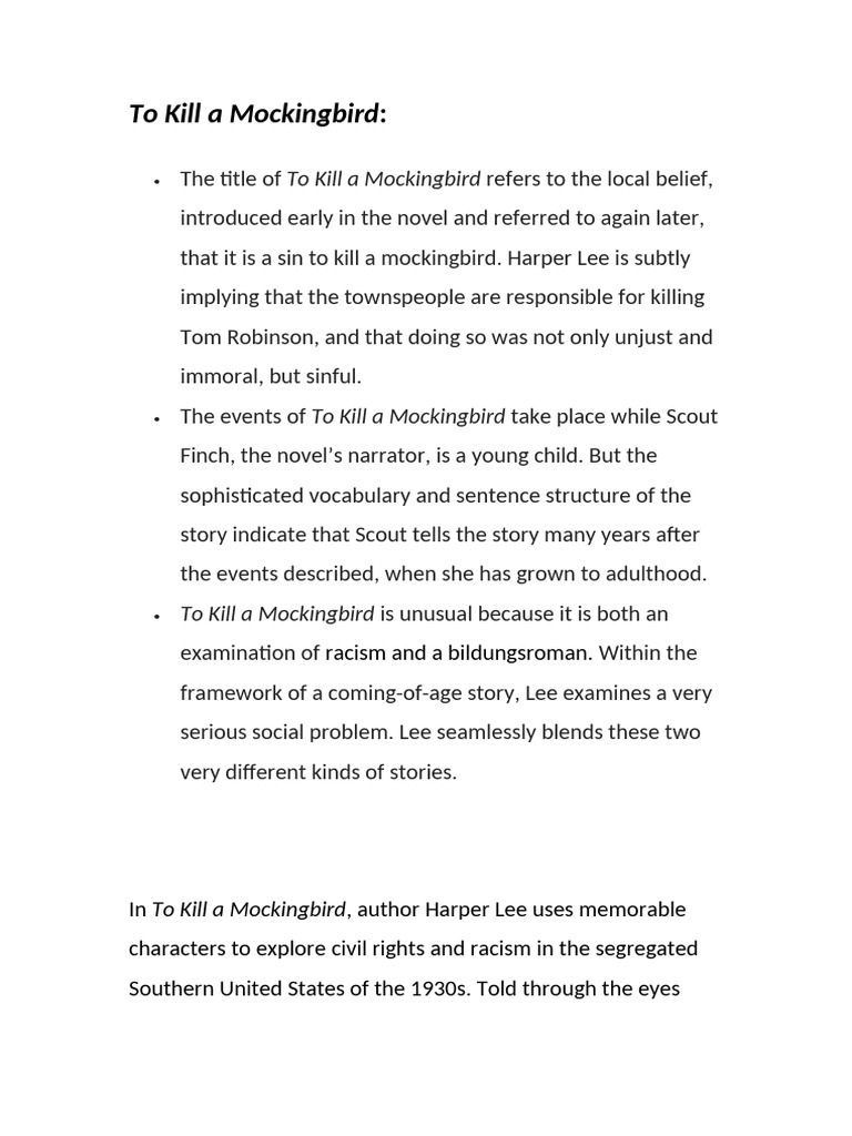 Notes To Kill A Mockingbird | PDF | To Kill A Mockingbird