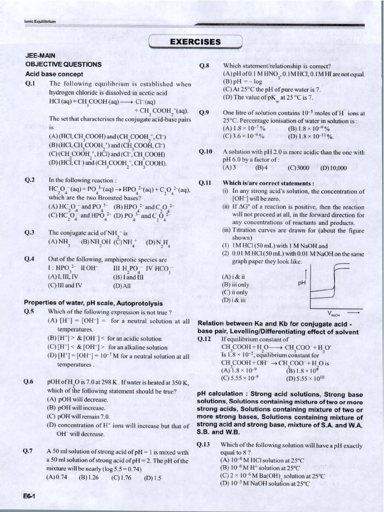 Ionic Equilibrium Exercises | PDF