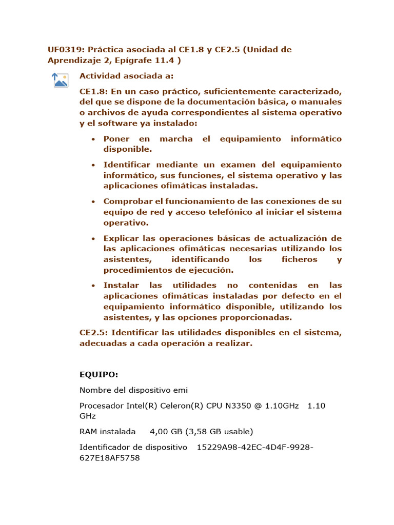 Práctica Asociada Al CE1.8 y CE2.5 (Unidad de Aprendizaje 2, Epígrafe 11.4) | PDF | Unidad ...