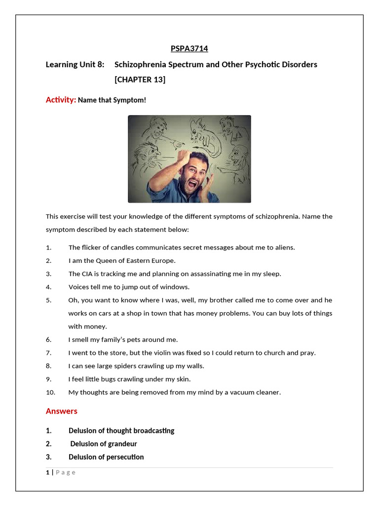 PSPA3714 Tutor Activities ANSWERS Chapter 13 2024 | PDF | Hallucination | Delusion
