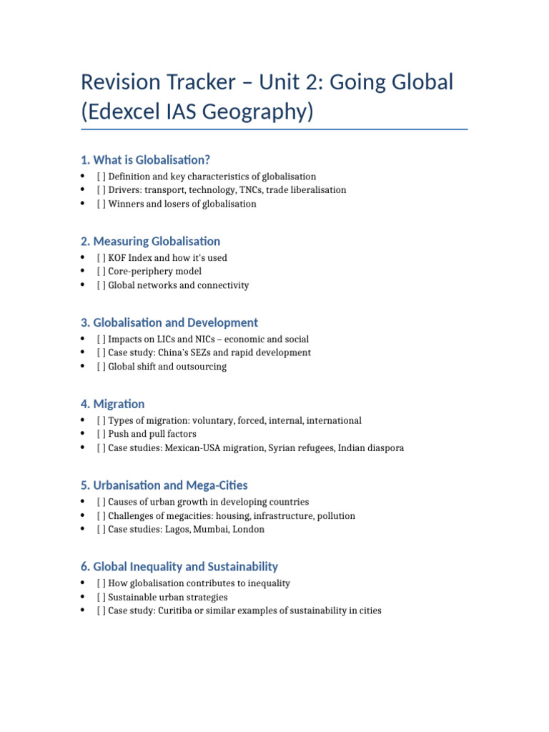 Going Global Revision Tracker IAS Geography | PDF