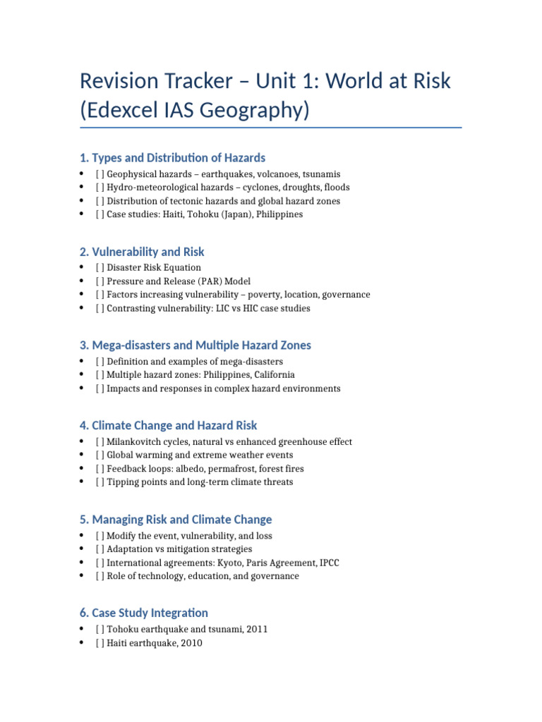 World at Risk Revision Tracker IAS Geography | PDF