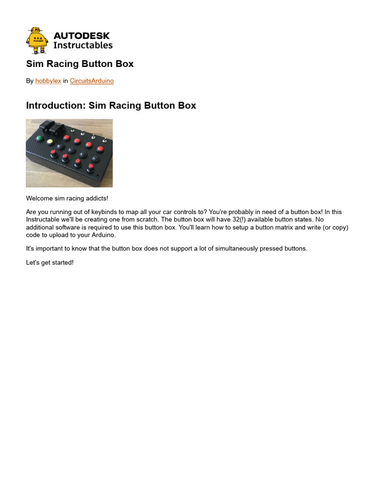 Sim Racing Button Box - 8 Steps | PDF | Switch | Arduino