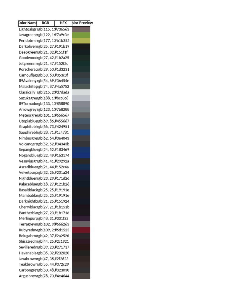 Color Palette With Preview | PDF