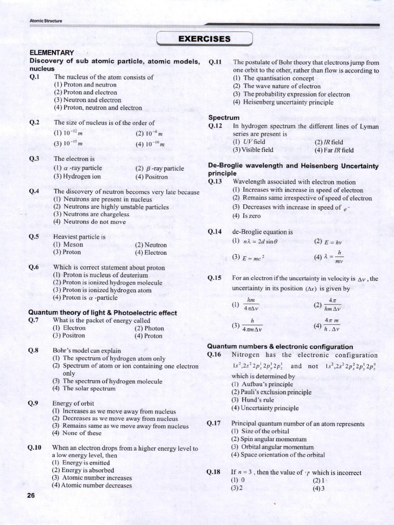 Atomic Structure Exercises | PDF