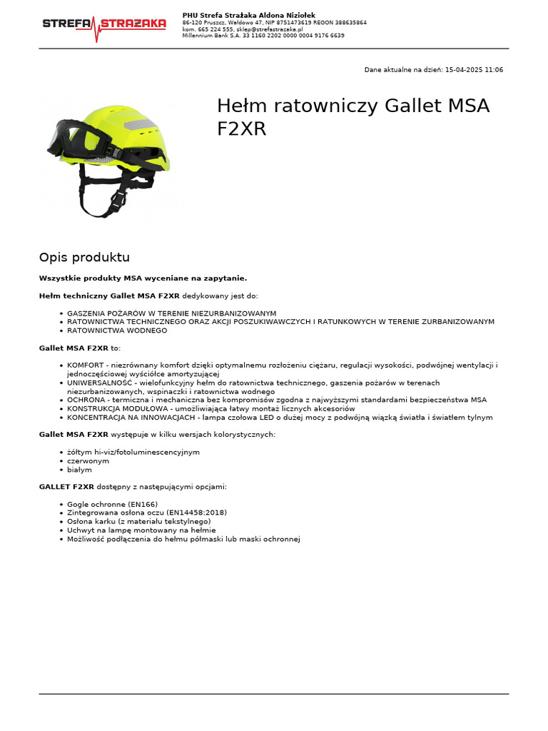 Helm Ratowniczy Gallet Msa f2xr | PDF