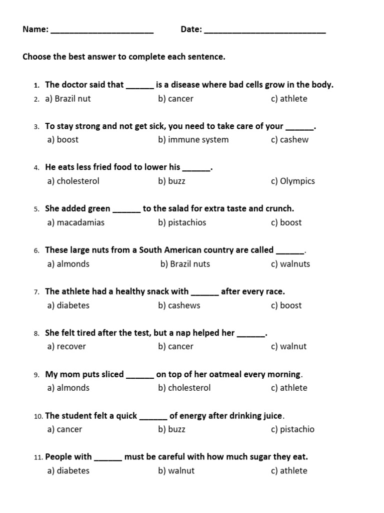 Vocab Test (A2) (From Lesson 29) | PDF