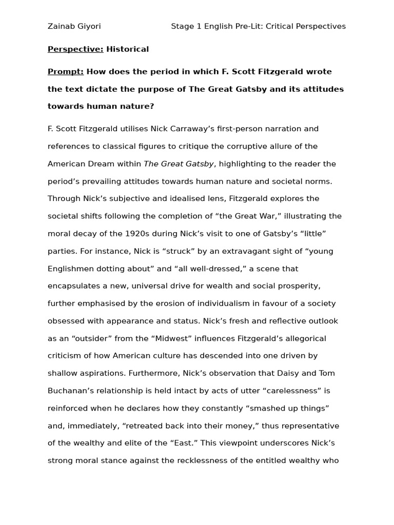 Critical Perspectives FINAL | PDF | The Great Gatsby