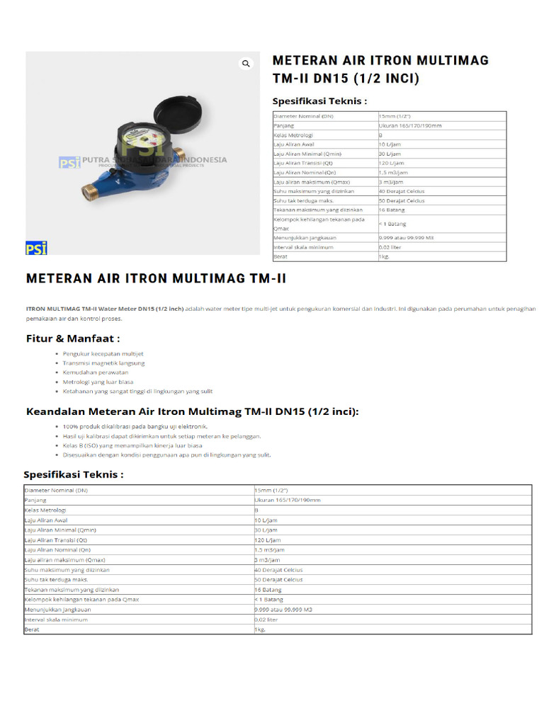 Spesifikasi Meteran Itron | PDF