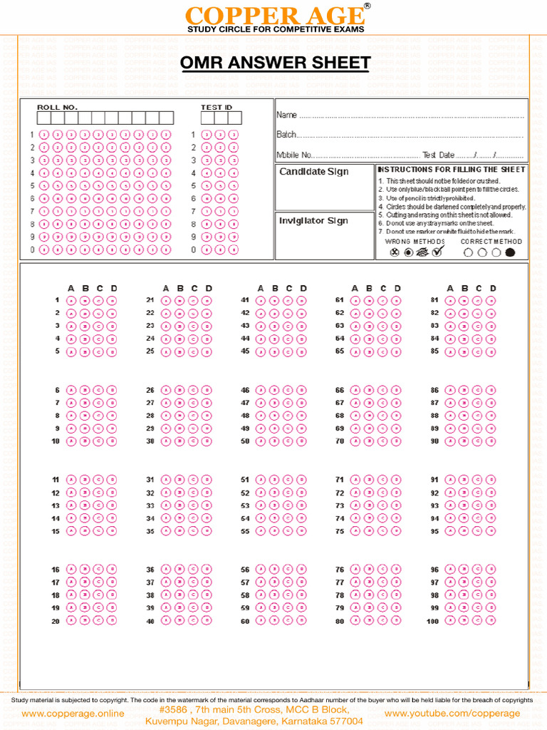OMR Prelims Answer Sheet | PDF