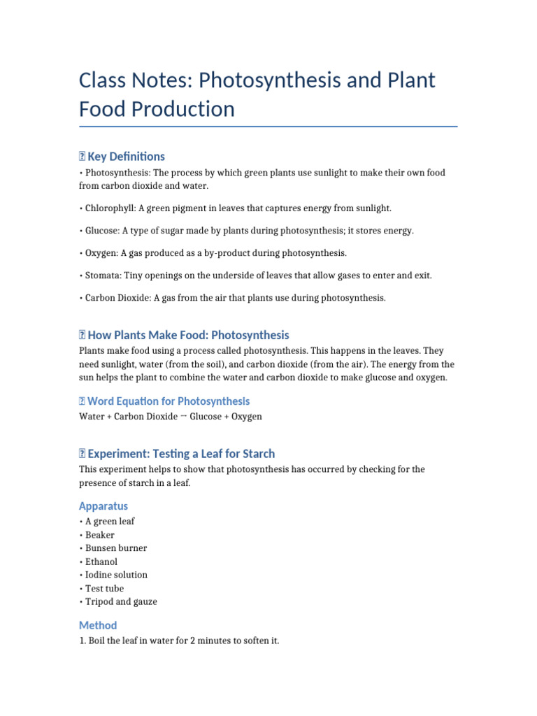 Class Notes Photosynthesis With Experiments and Questions | PDF
