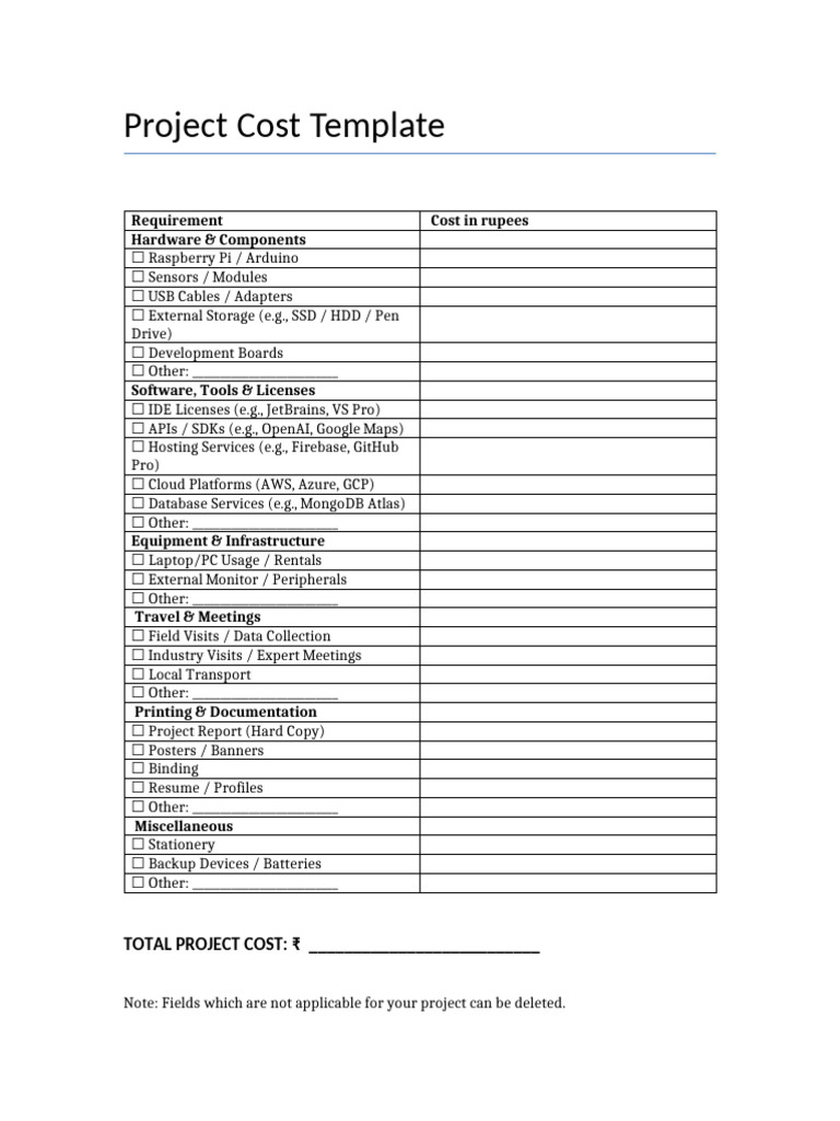 CSE Project Cost Template | PDF