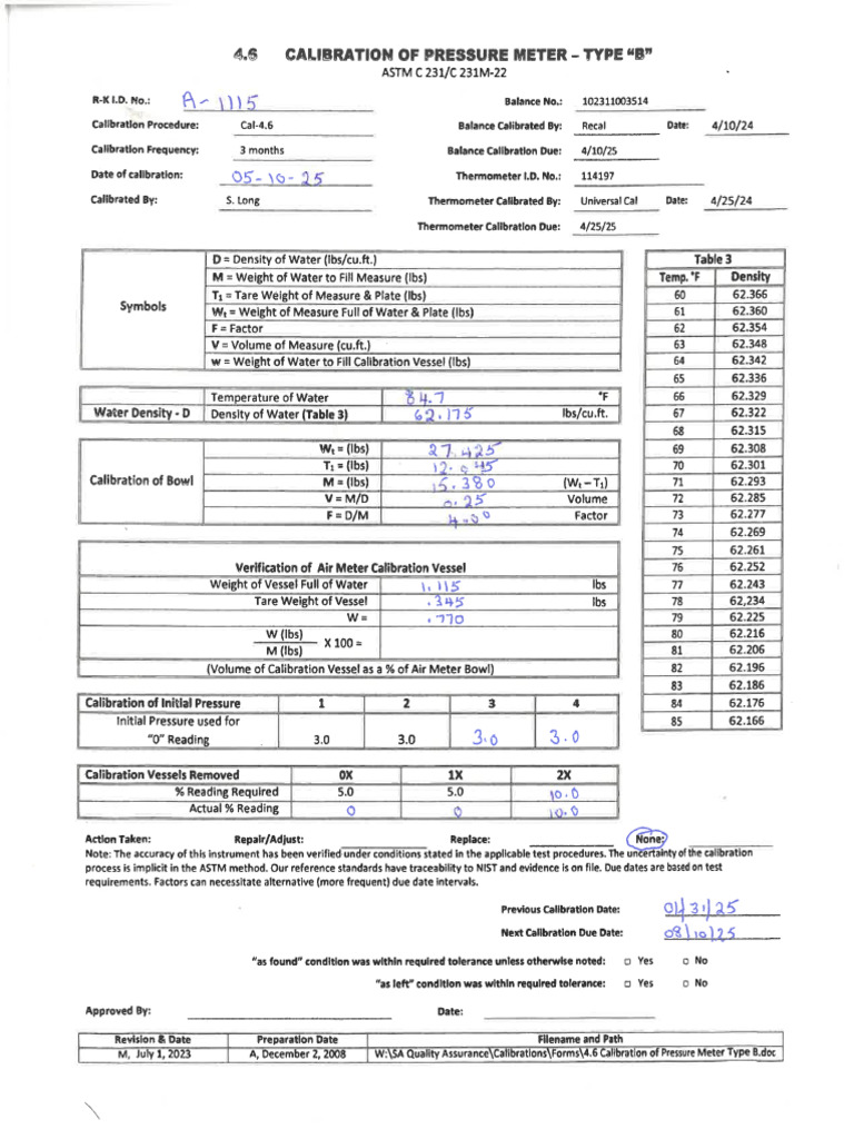 Air Meter Calibration Records | PDF