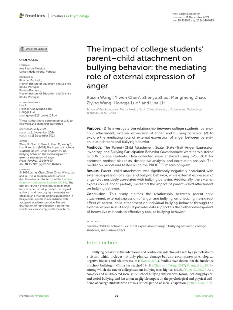 The Impact of College Students Parent-Child Attac | PDF | Attachment ...