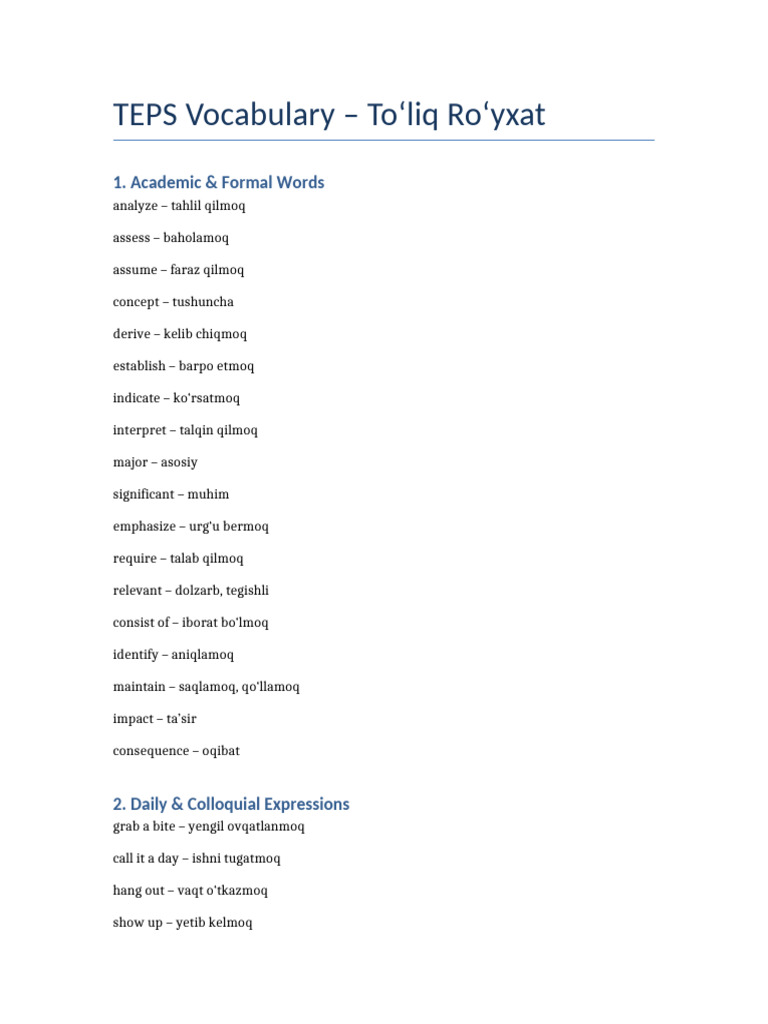 TEPS Vocabulary Full | PDF