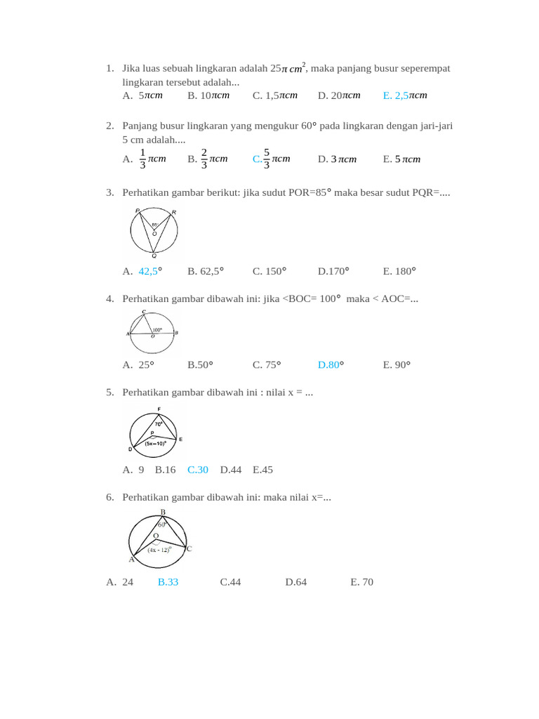 Soal Lingkaran Dan Busur Lingkaran ST | PDF