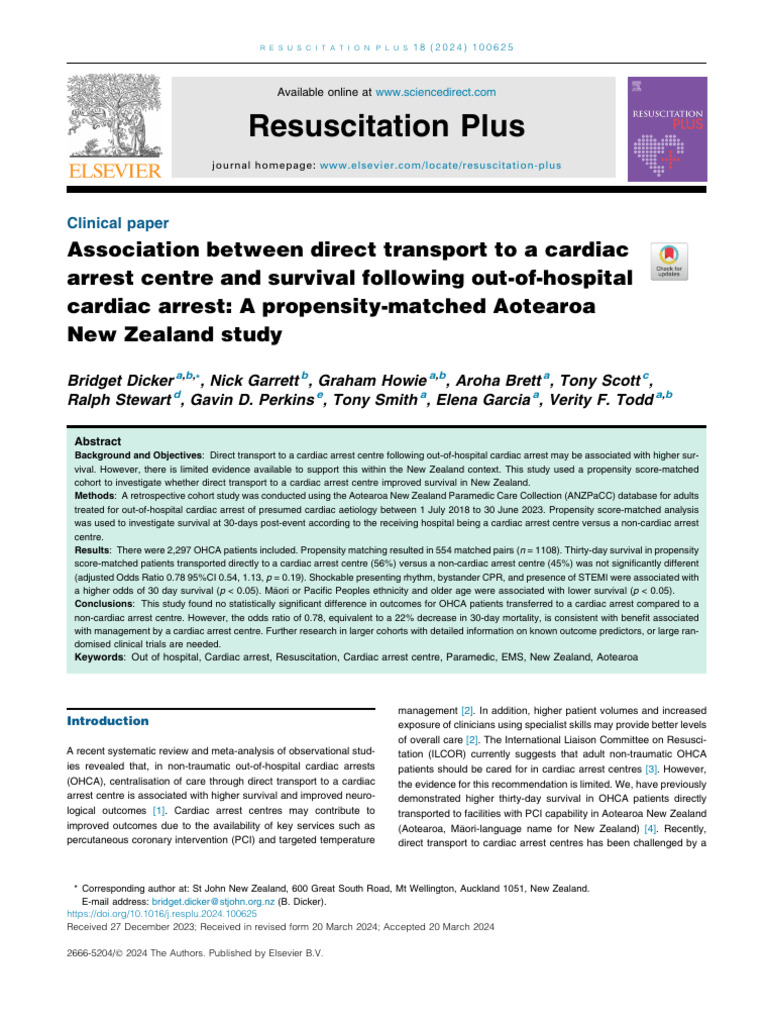 Association Between Direct Transport To A Cardiac Arrest Centre - 2024 ...