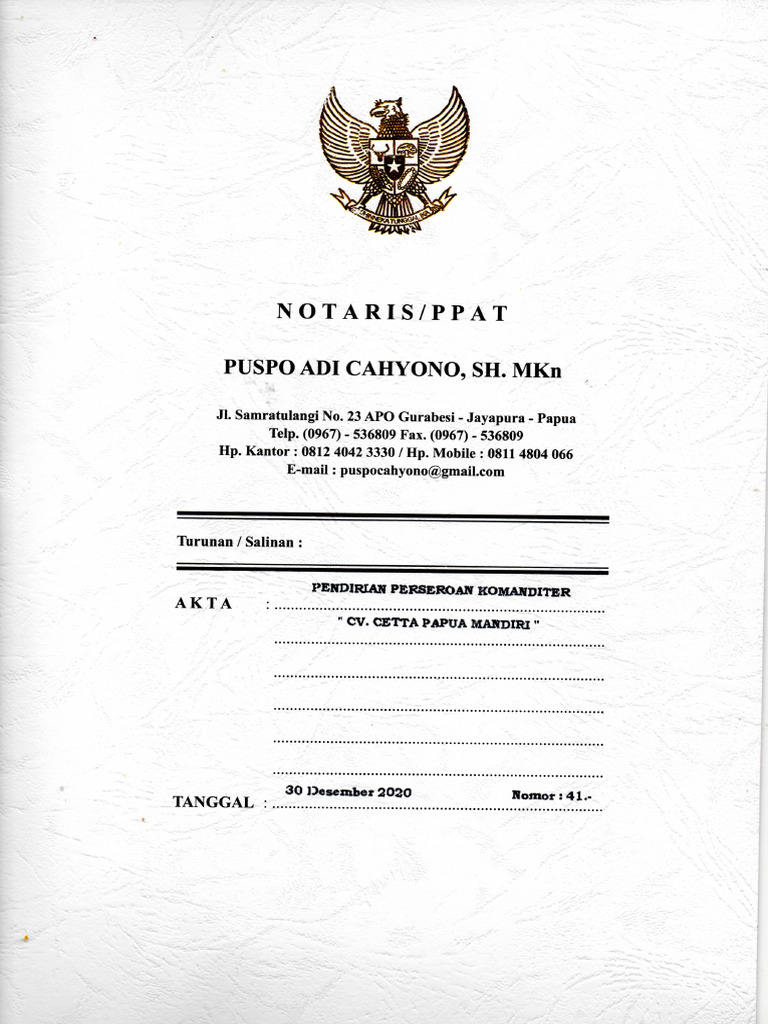 Akte CV Cetta Papua Mandiri | PDF