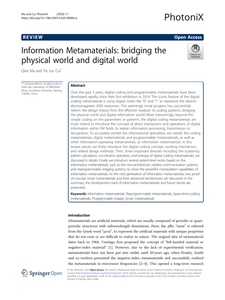 Information_Metamaterials_bridging_the_physical_wo | PDF | Metamaterial | Electromagnetic Radiation