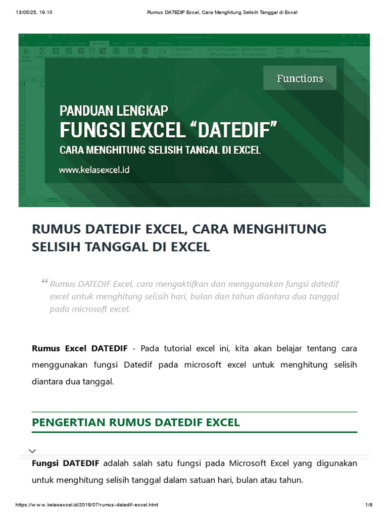 Rumus DATEDIF Excel, Cara Menghitung Selisih Tanggal Di Excel | PDF