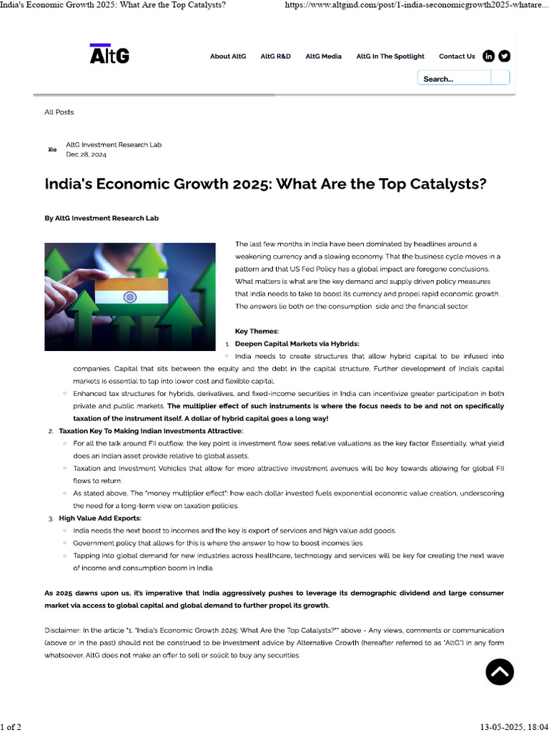 India's Economic Growth 2025 - What Are The Top Catalysts | PDF