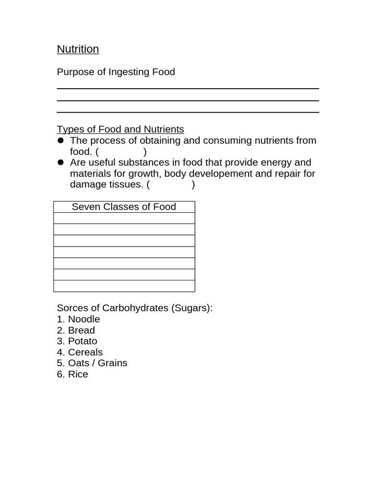 Nutrition Biology Year 7 | PDF