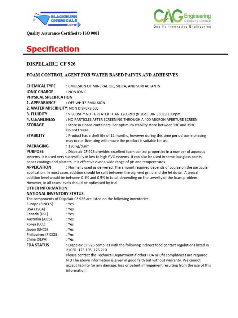 SAFETY DATA SHEET (CF 926) SP | PDF