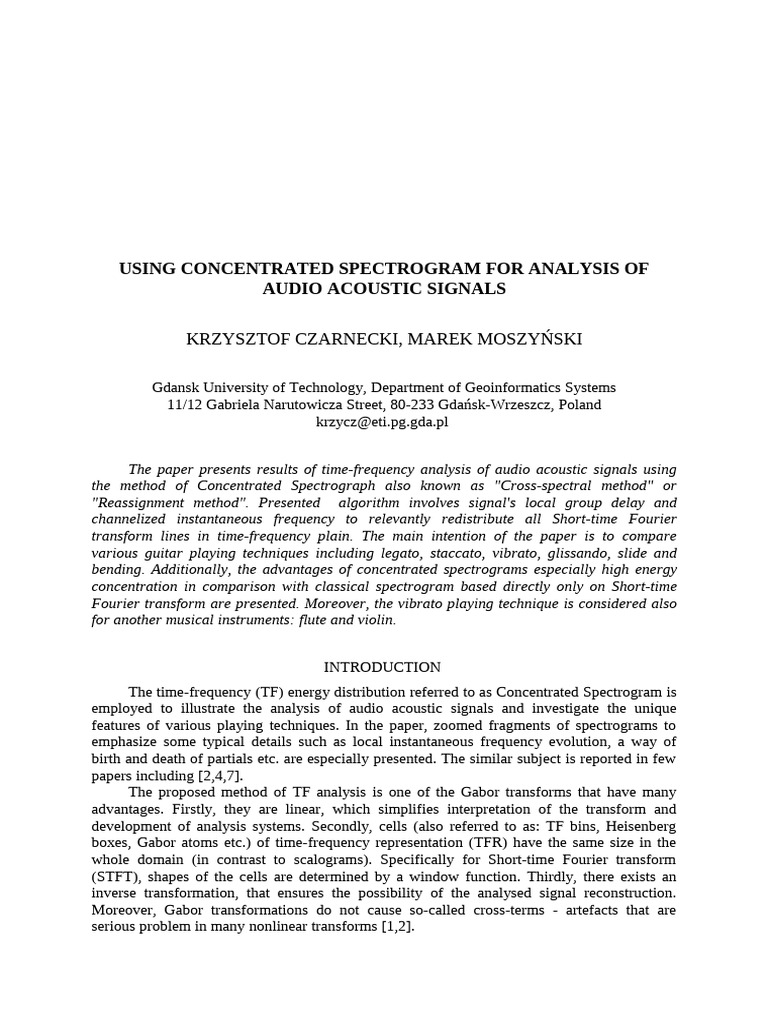Using Concentrated Spectrogram For Analysis of Audio Acoustic Signals ...