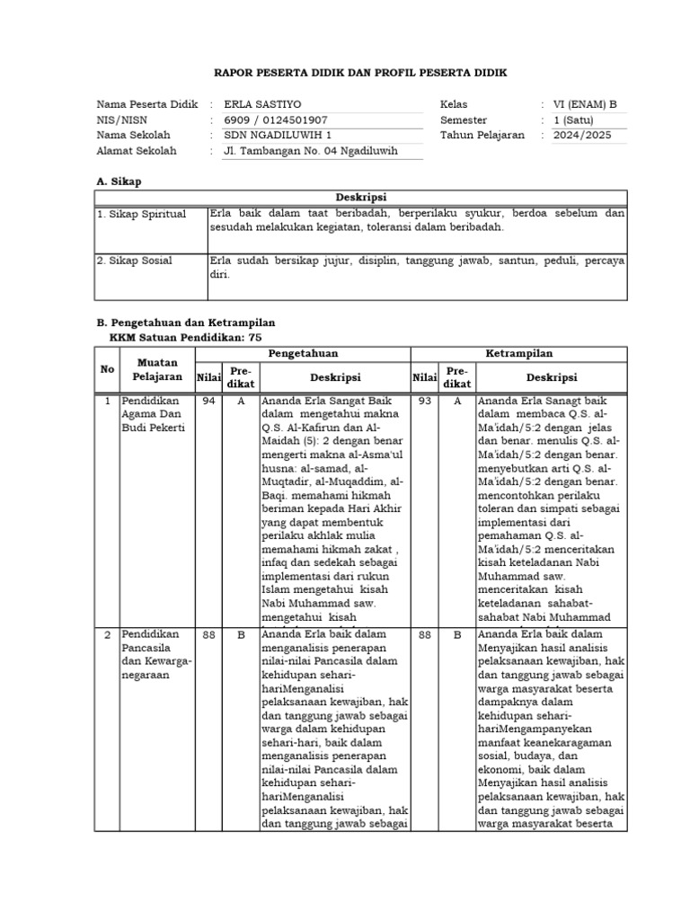 Rapor Peserta Didik Dan Profil Peserta Didik | PDF